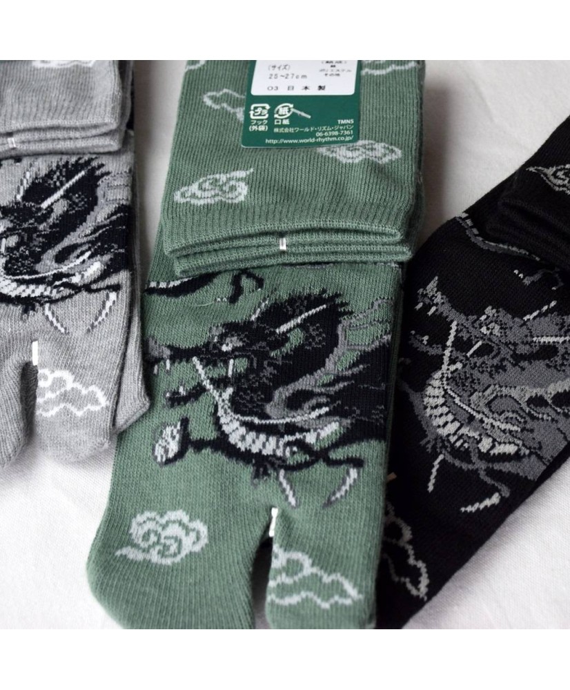 Tabi DRAGON- Japanese black cotton socks. Retain heat, absorb moisture.