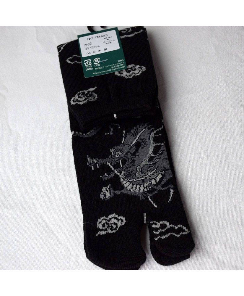 Tabi DRAGON- Japanese black cotton socks. Retain heat, absorb moisture.