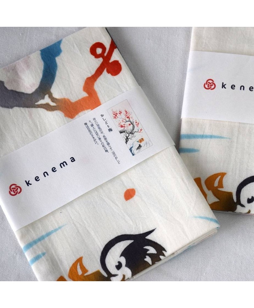 Tenugui traditional Japanese towel Mandarin duck and plum tree