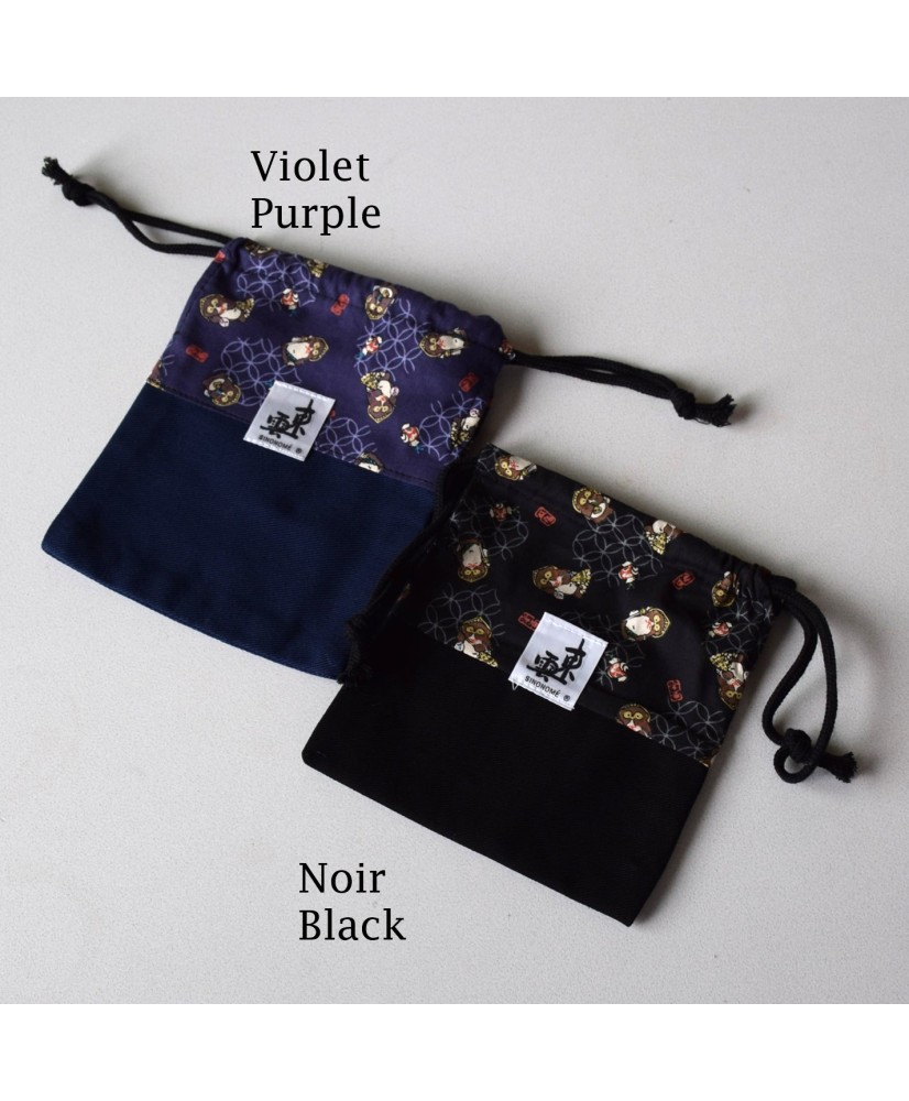 japanese bag kinchaku shima with kimono fabric japanese TANUKI